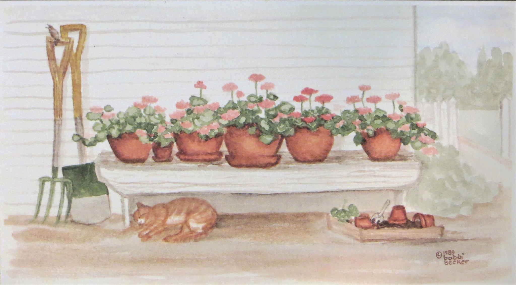 Geraniums on the Bench 5"x9" – the bobbi becker gallery