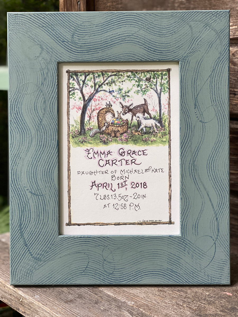 Baby in Basket with Fawn, Lamb,Bunny and friends Birth Certificate ...